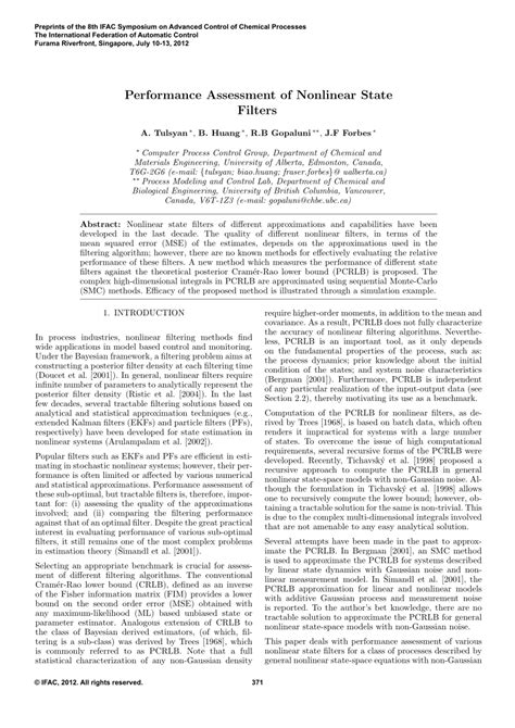 Pdf Performance Assessment Of Nonlinear State Filters