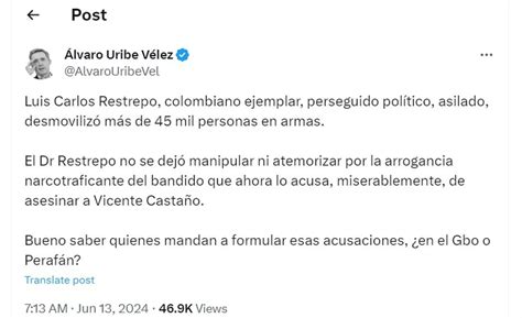“narcotraficante” Y “bandido” Álvaro Uribe Se Enfrentó A Salvatore Mancuso Por Asegurar Que
