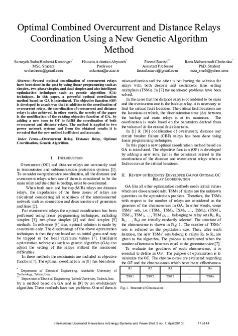 pdf optimal combined overcurrent and distance relays coordination