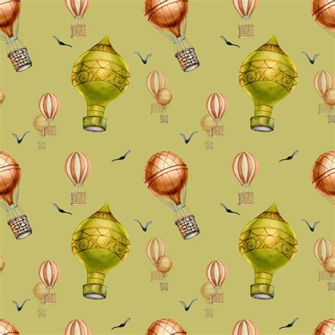 Premium Photo Retro Hot Air Balloon Vintage Style Watercolor Seamless