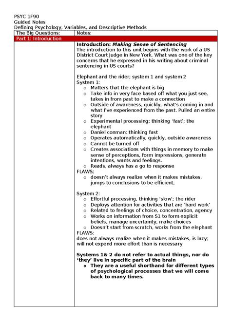 Psyc Lec 1 Psyc Lec 1 Guided Notes Psyc 1f Guided Notes Defining Psychology Variables And