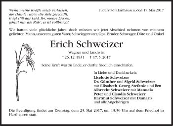 Traueranzeigen Von Erich Schweizer Stuttgart Gedenkt De