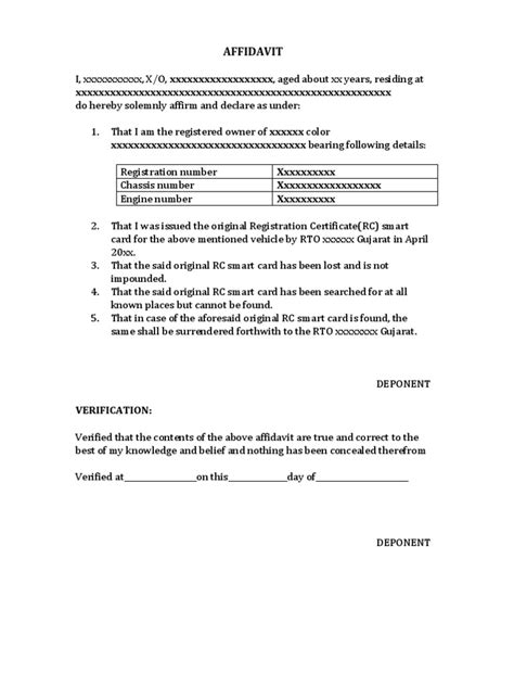 Sample Affidavit For Rc Book Lost Pdf