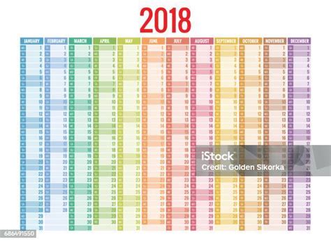 2018 달력 템플릿 인쇄 주일은 일요일에 시작 됩니다 세로 방향 12 개월 세트 2018 년을 위한 플래너 0명에 대한 스톡