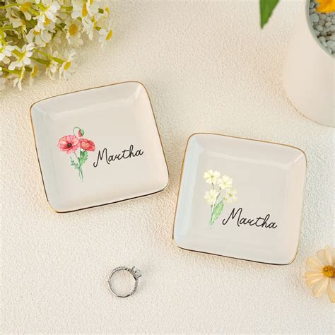 Custom Birth Flower Ring Dish Wedding Jewelry Dish For Bridesmaid