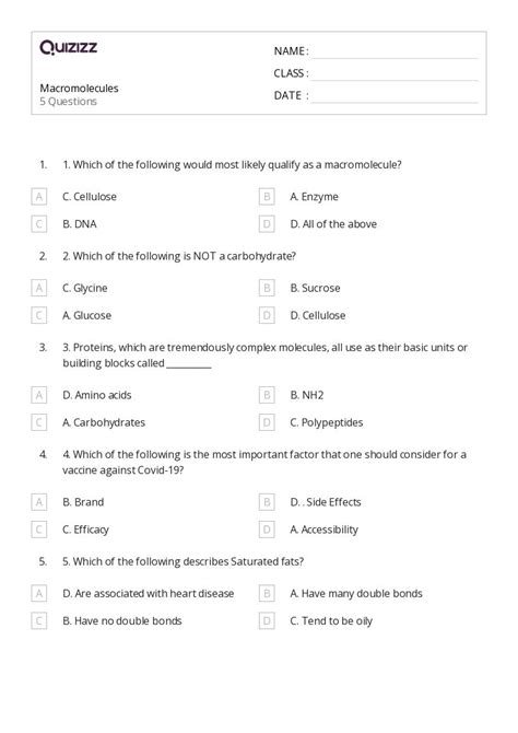 50 Macromolecules Worksheets For 11th Year On Quizizz Free And Printable