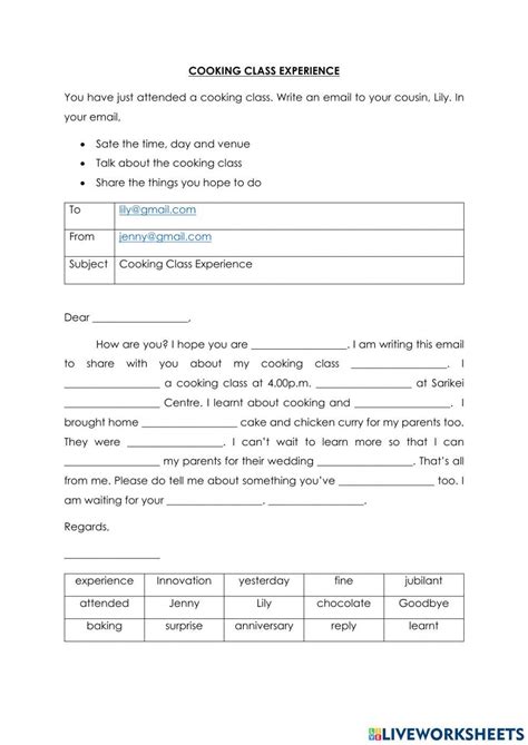 Cooking Class Experience Worksheet Live Worksheets