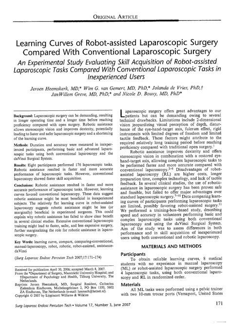 Pdf Learning Curves Of Robot Assisted Laparoscopic Surgery Compared