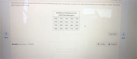 solved calculate the sample standard deviation for the