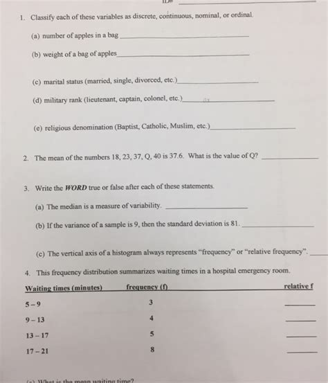 Solved Classify Each Of These Variables As Discrete