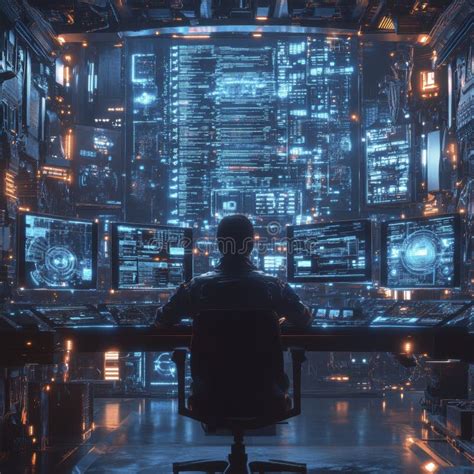 An Engineer Sat At Their Desk In The Middle Of An Advanced Data Room