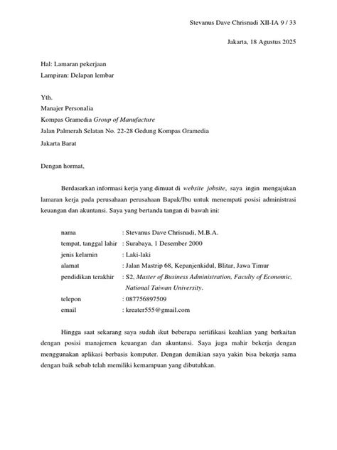 Contoh Surat Lamaran Kerja Bahasa Indonesia Yang Baik Dan Benar