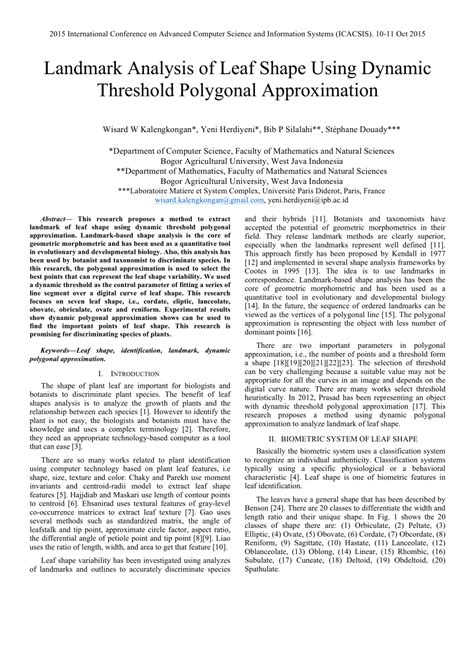 Pdf Landmark Analysis Of Leaf Shape Using Dynamic Threshold Polygonal Approximation