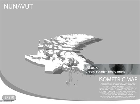 White Isometric Map Of Nunavut Elements Gray Background For Concept Map