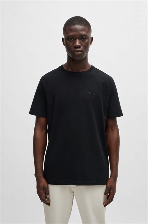 Boss Stretch Cotton Relaxed Fit T Shirt With Logo Prints Black
