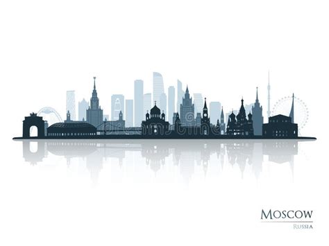 Moscow Skyline Silhouette With Reflection Stock Vector Illustration