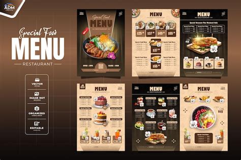 음식 및 음료 메뉴 디자인 템플릿 프리미엄 벡터
