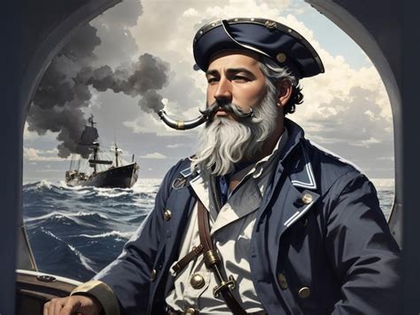Premium Photo Boatswain With Pipe Sea Captain Marine Old Sailor Or