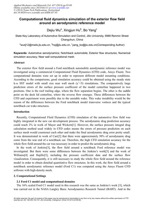 Pdf Computational Fluid Dynamics Simulation Of The Exterior Flow Field Around An Aerodynamic