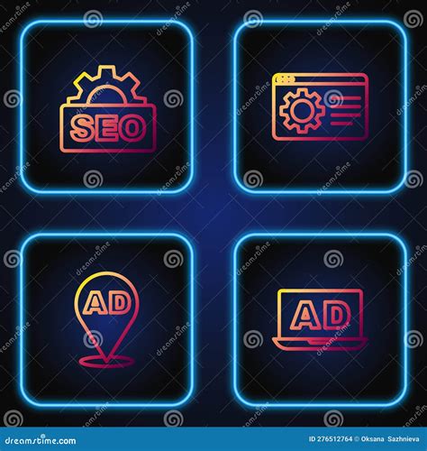 Set Line Advertising Seo Optimization And Browser Setting Gradient Color Icons Stock