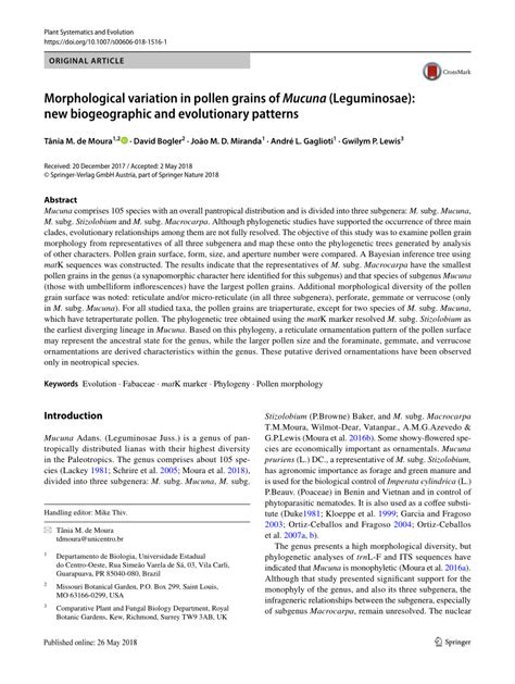 Pdf Morphological Variation In Pollen Grains Of Mucuna Leguminosae New Biogeographic And