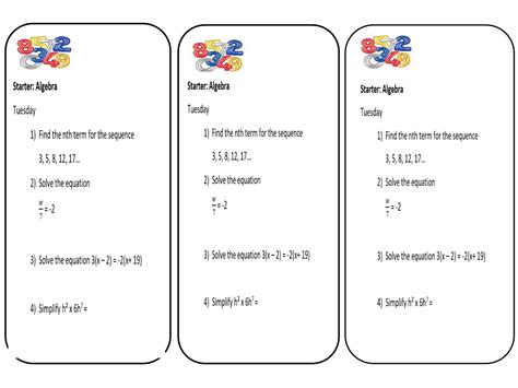 Mixed Algebra Starter For Gcse Consolidation Teaching Resources