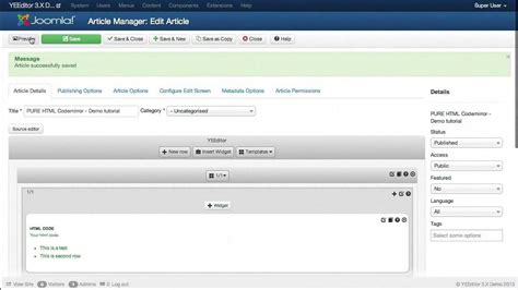 Joomla YEEditor Drag Drop Editor 07 HTML Codemirror Demo YouTube