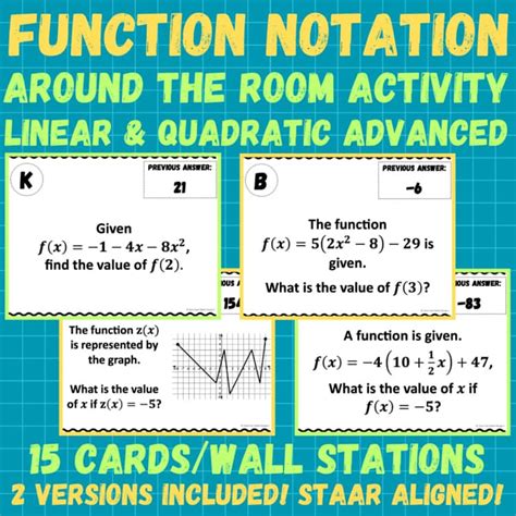 Function Notation Linear And Quadratic Advanced Around The Room Activity