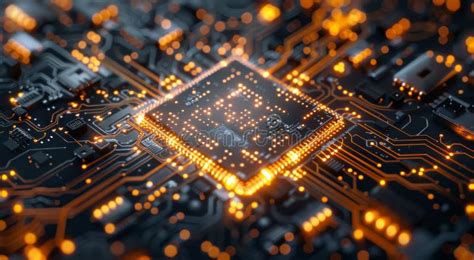 Illuminated Circuit Board With Central Processor Chip Stock Image Image Of Circuitry