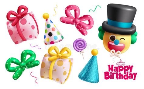 Birthday Elements Vector Set Design Happy Birthday Greeting Text With