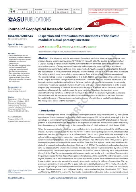 Pdf Dispersion And Attenuation Measurements Of The Elastic Moduli Of A Dual‐porosity Limestone
