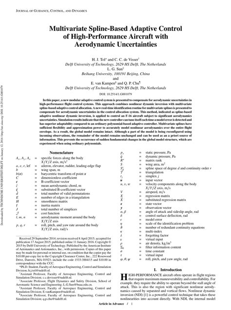 Pdf Multivariate Spline Based Adaptive Control Of High Performance Aircraft With Aerodynamic