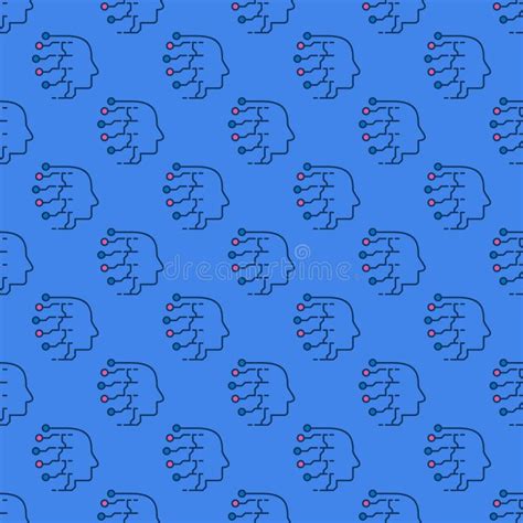 Ai Head Vector Artificial Intelligence Blue Modern Seamless Pattern Stock Illustration