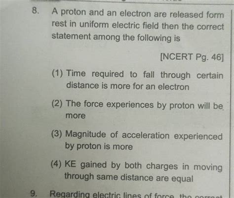 A Proton And An Electron Are Released Form Rest In Uniform Electric Field