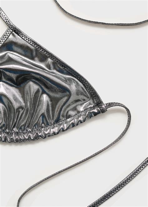 Metallic Effect Triangle Bikini Top Women Mango Indonesia