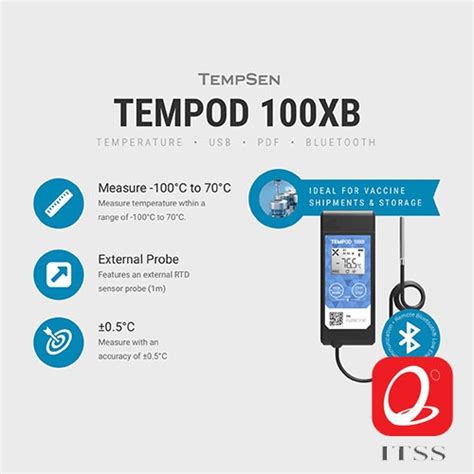 Bluetooth Ultra Low Temperature Data Logger With External RTD Probe TEMPSEN Model TEMPOD