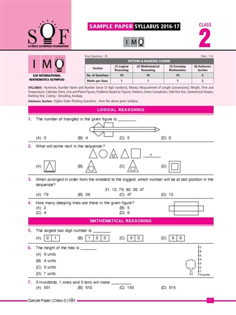 Cbse Class 1 Mathematics Sample Paper Set K Artofit