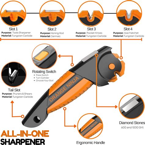 Sharp Pebble Orange Ninja Rotating All In 1 Tool Sharpener