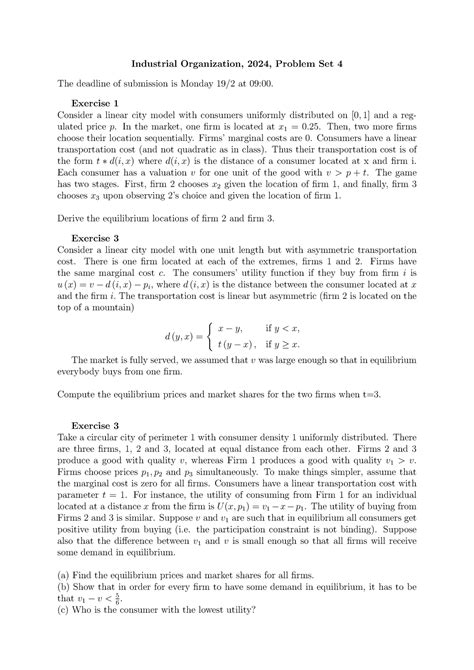 Problem Set 4 2024 No Solutions Industrial Organization 2024