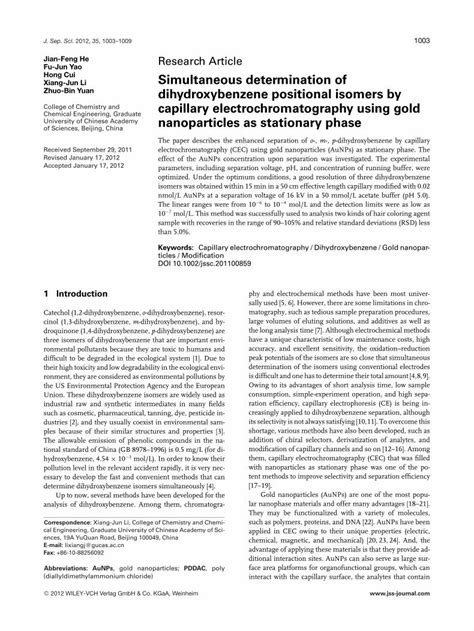 Pdf Simultaneous Determination Of Dihydroxybenzene Positional Isomers
