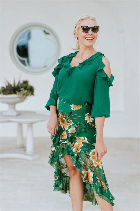 Gorgeous Alice And Olivia Blouse And Silk Midi Full Skirt Outfit