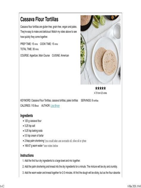 Cassava Flour Tortillas Gluten Free Paleo Pdf Dough Cooking
