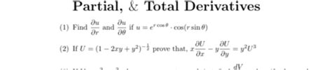 Partial And Total Derivatives 1 Find Frac Partial U Partial R Partial And Total Derivatives 1 Find Frac Partial U Partial R