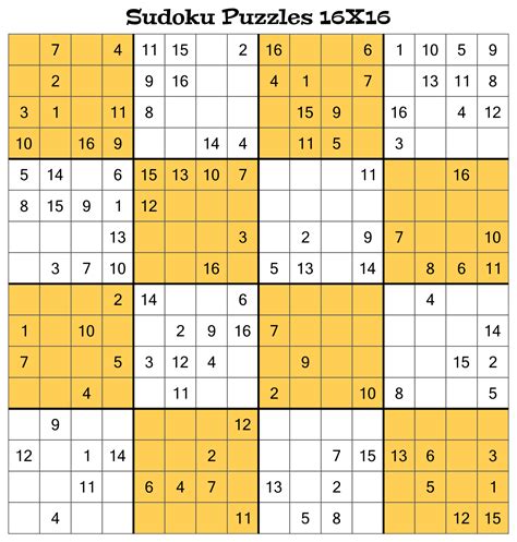 Free Printable 16x16 Sudoku Puzzles Qerytune