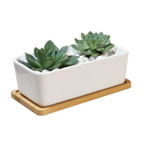 Lanker 65 Inch Rectangle White Ceramic Succulent Planter Pot