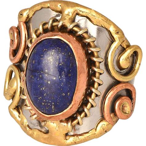 Mixed Metal Lapis Cuff Ring