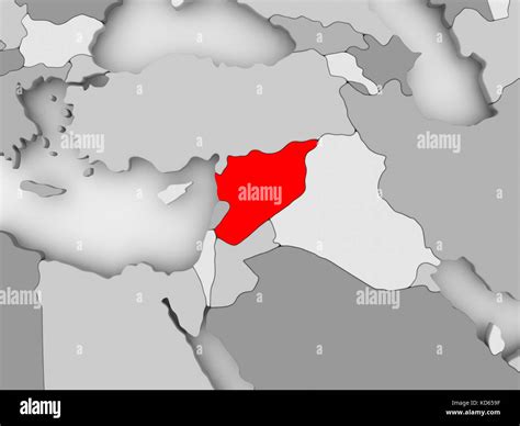 Syria In Red On Grey Political Map 3D Illustration Stock Photo Alamy