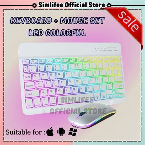 Jual 10 Inch Backlit Backlight Wireless Keyboard And Mouse LED Colorful Bluetooth Keyboard For