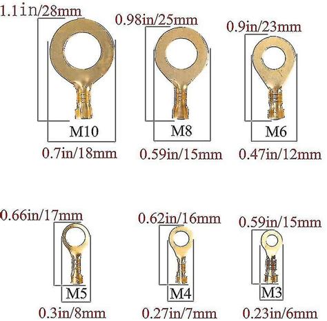 150pcs Electrical Lug Kit Round Brass Crimp Lug M3 M4 M5 M6 M8 M10