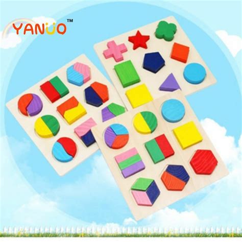 Yanuo 나무 기하학 퍼즐 동등한 부품인지 보드 일치하는 모양 세분화 몬테소리 어린이 교육 완구 건축 및 건설 장난감